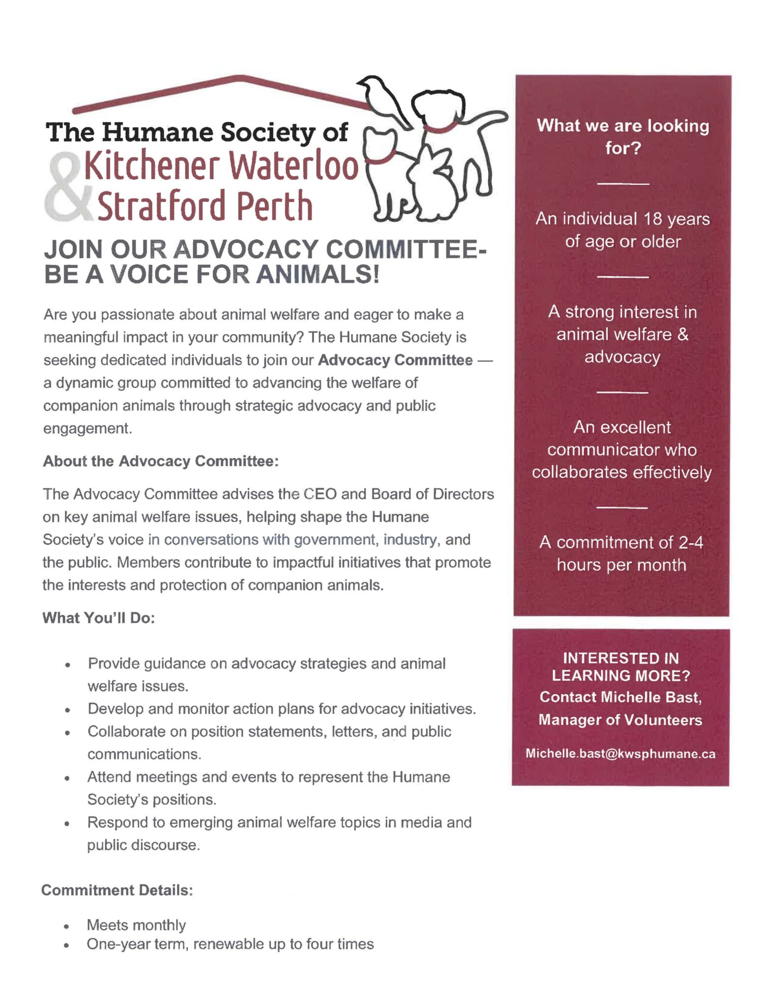 Kitchener Waterloo & Stratford Perth Humane Society Advocacy Committee ...